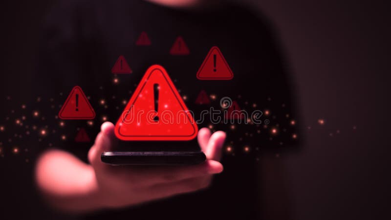System Warning Caution Sign on Smartphone, Scam Virus Attack on ...