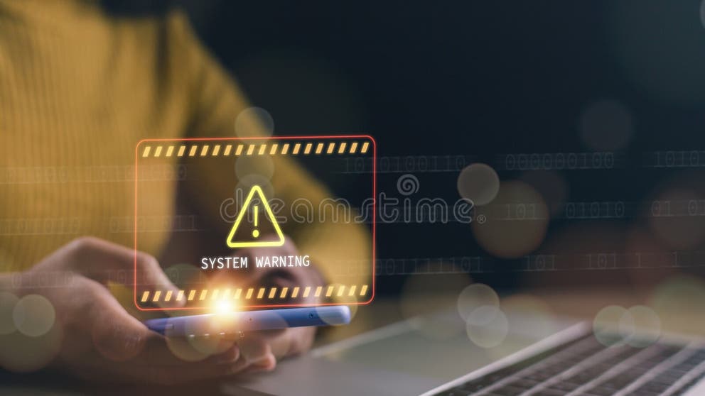 System Warning Caution Sign on Smartphone, Scam Virus Attack on ...
