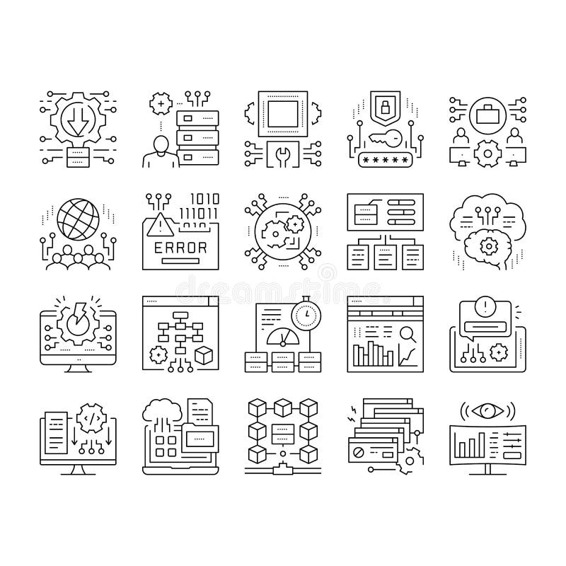 System Work Process Collection Icons Set Vector . Stock Vector ...