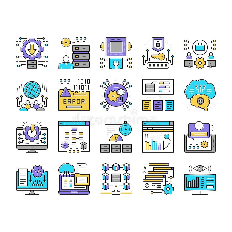 System Work Process Collection Icons Set Vector . Stock Vector ...