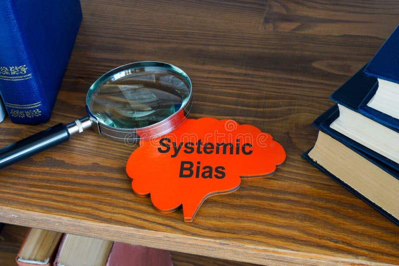 Systematic Bias Concept. Sign and Magnifying Glass on the Shelf. Stock ...