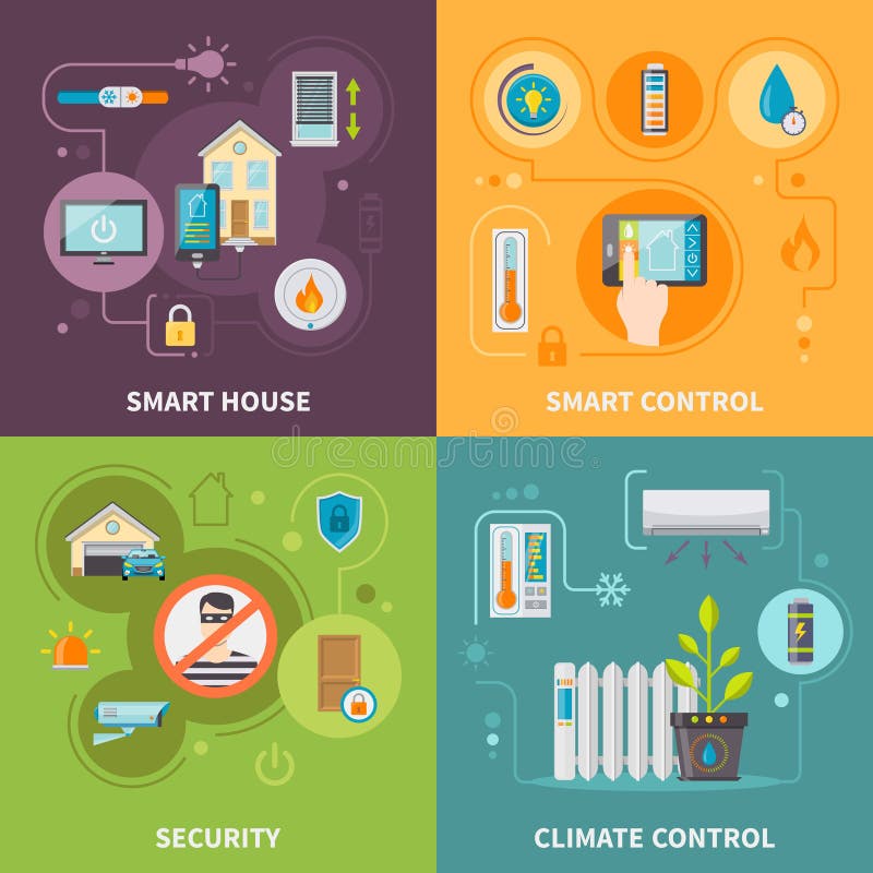 Systems of Control in Smart House Stock Vector - Illustration of flat ...