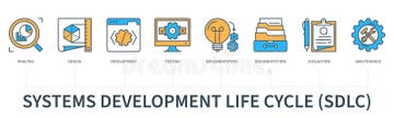 Systems Development Life Cycle Concept with Icons in Minimal Flat Line ...