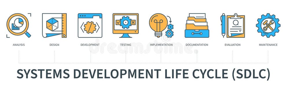 Systems Development Life Cycle Concept with Icons in Minimal Flat Line ...