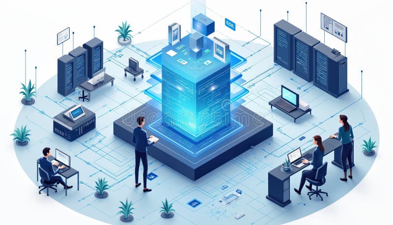 Systems Engineers Manage Entire Lifecycle. Illustrated Teamwork People ...