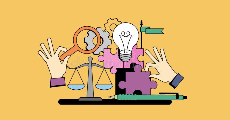 Systems Thinking Visual with Hands, Scales, and Light Bulb Symbolizing ...