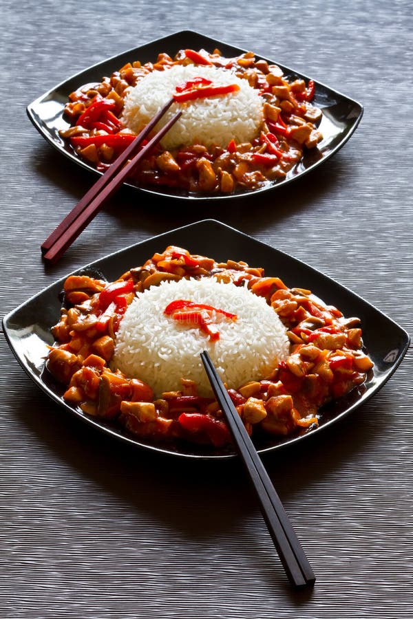 Szechuan chicken and rice stock image. Image of chicken - 21945265