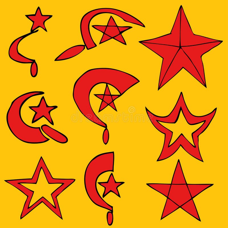 Símbolos Comunistas Martillo Y Hoz En La Estrella Roja Ilustración 3d