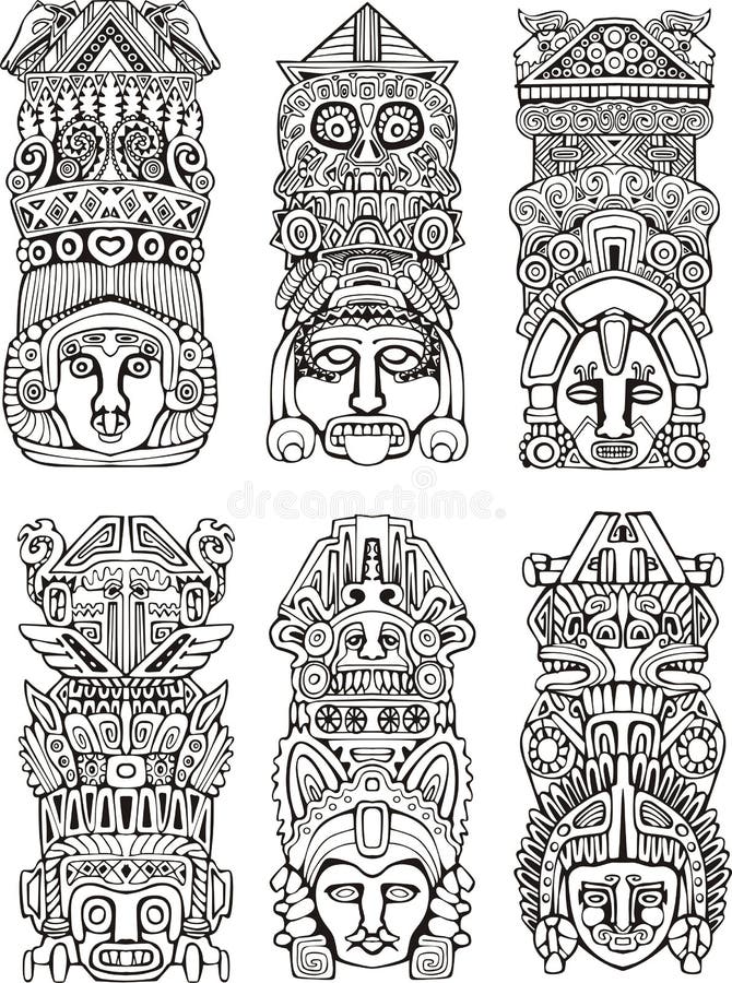 Tótemes aztecas ilustración del vector. Ilustración de escultura - 28009262