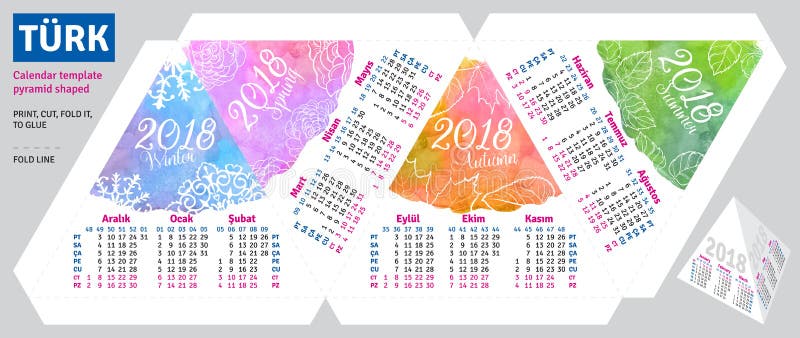 Türkischer Kalender 2018 Der Schablone Durch Jahreszeitpyramide Formte ...