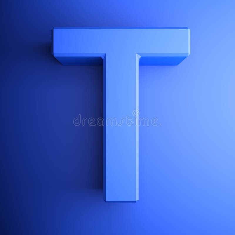 T Alphabetic Letter Blue, Isolated on Blue Background - 3D Rendering ...