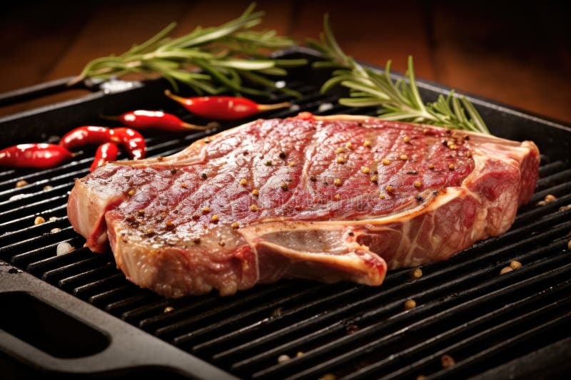 T-bone Steak on a Skillet with Grill Lines Stock Photo - Image of ...