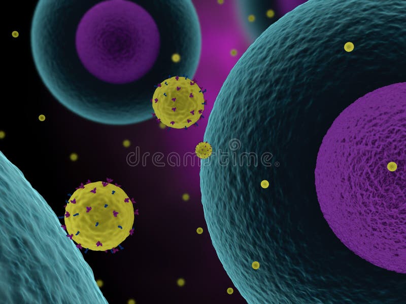 T Cells Interacting with HIV Virus Stock Illustration - Illustration of ...