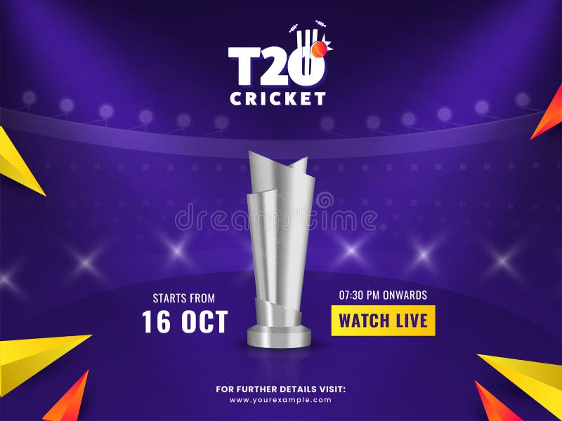 T20 Cricket Match Watch Live Poster Design with 3D Silver Trophy Cup ...