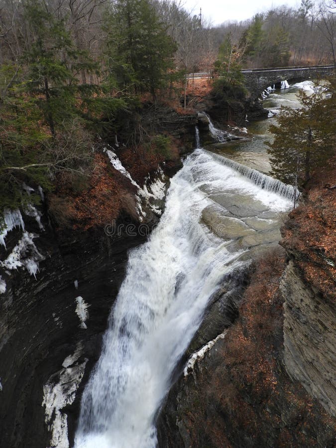 Taughannock Falls Upper Gorge Trail and Stone Bridge Stock Photo ...