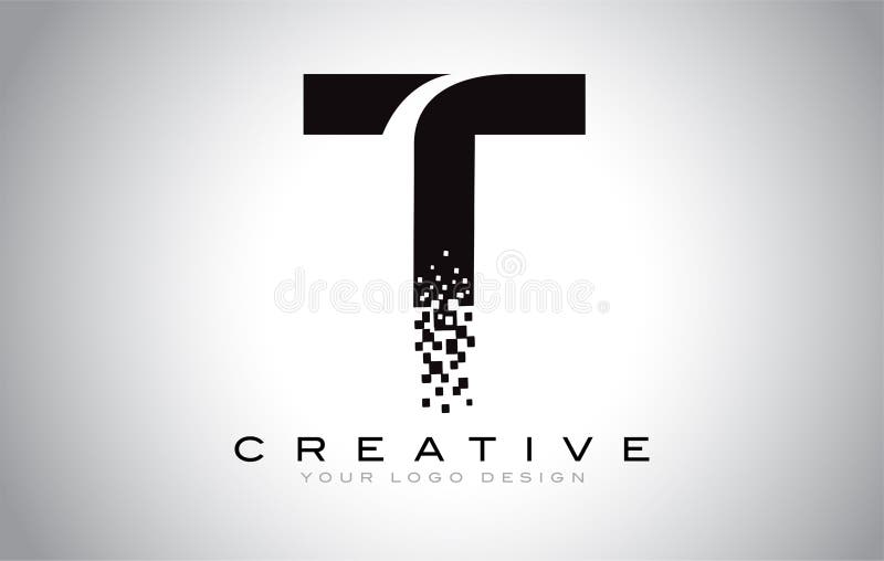 T Initial Letter Logo Design with Digital Pixels in Black and White ...