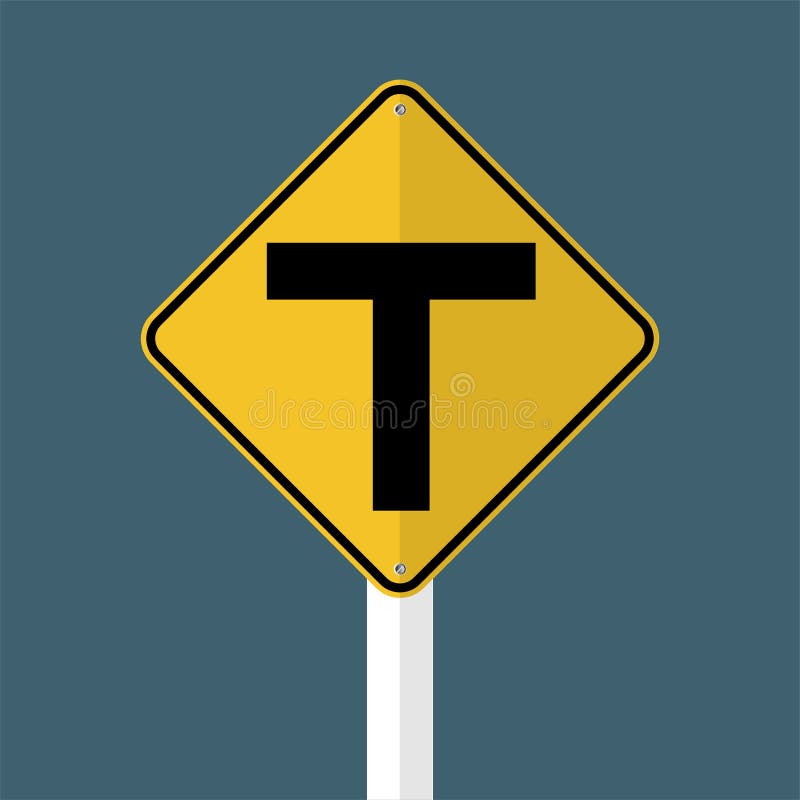 Symbol T-Junction Traffic Road Sign Isolated on Grey Sky Background ...