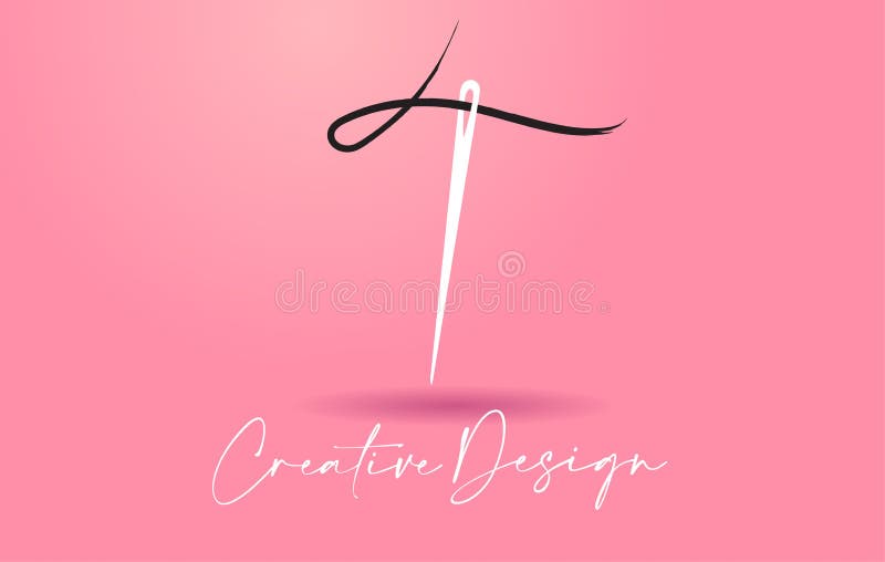 T Letter Logo with Needle and Thread Creative Design Concept Vector ...