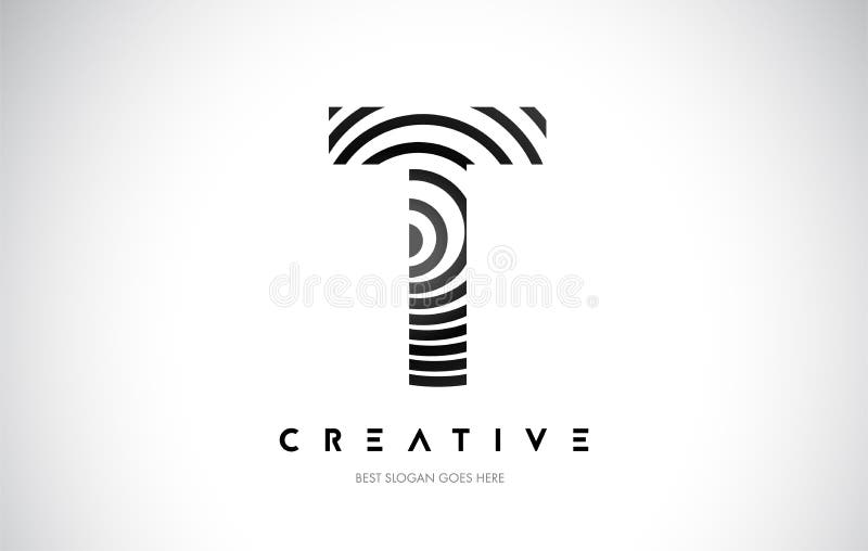 T Lines Warp Logo Design. Letter Icon Made with Black Circular Lines ...