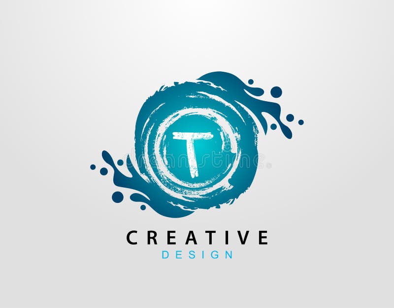T Logo with Blue Splash Element. Blue Wave Logo Design Template Stock ...