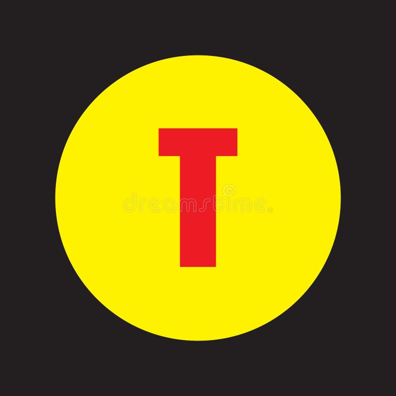 Letter T with Red Impact Font in Yellow Circle Stock Vector ...