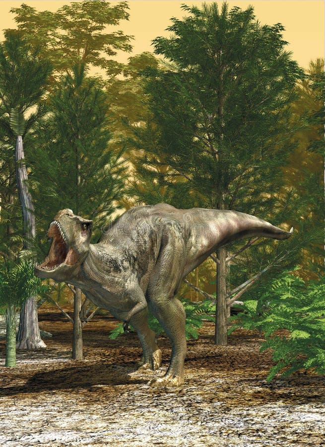 T-Rex Dinosaur Roaring in the Forest. 3D Illustration Stock ...