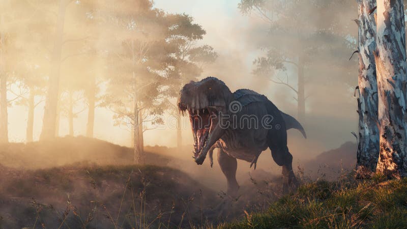 T rex in forest stock illustration. Illustration of dinosaur - 257277267