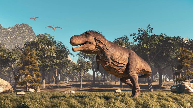 T rex in the forest stock illustration. Illustration of background ...