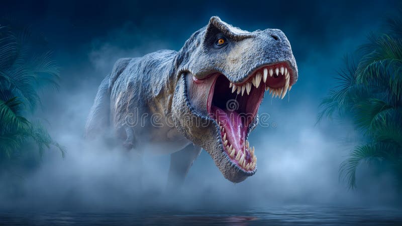 A T-rex with Its Mouth Open in the Middle of a Jungle Stock Image ...