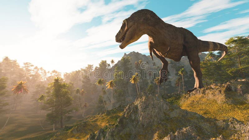 T Rex in the Jungle at Sunset . Stock Illustration - Illustration of ...