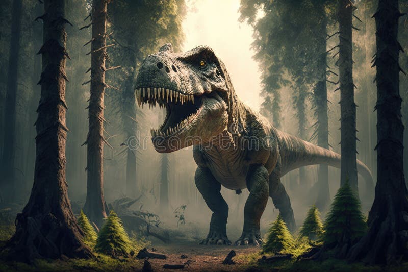 T-rex in Prehistoric Forest, Towering Over Trees Stock Illustration ...
