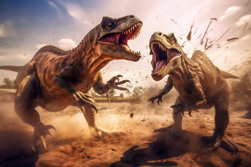 T-Rex and Raptor in an Action-Packed Fight. Generative Ai Stock ...