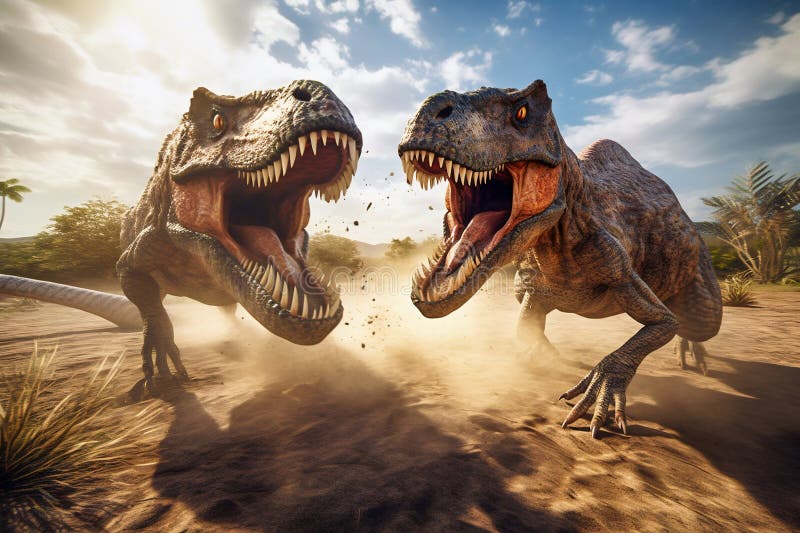 T-Rex and Raptor in an Action-Packed Fight. Generative Ai Stock ...