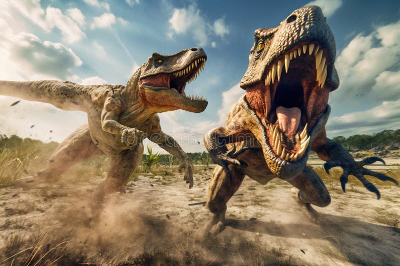 T-Rex and Raptor in an Action-Packed Fight. Generative Ai Stock ...
