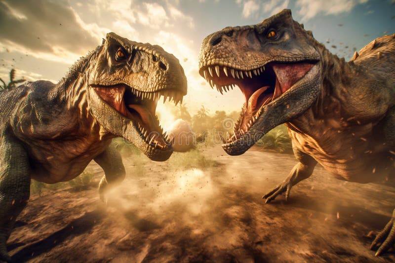 T-Rex and Raptor in an Action-Packed Fight. Generative Ai Stock ...