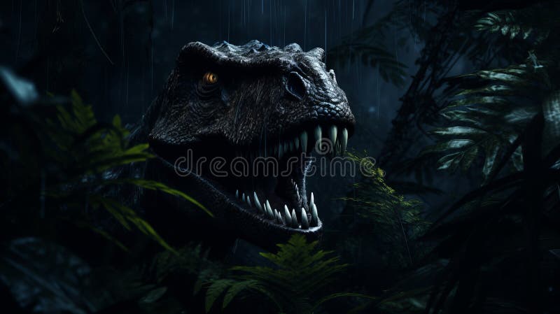 Sick T-rex Roaming through Dark Jungle - Stunning 8k Chiaroscuro Art ...