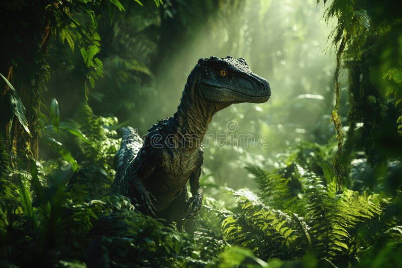 A T-Rex Standing in a Dense Forest, Surrounded by Trees and Foliage ...