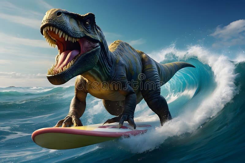 T-rex surfing with a board stock image. Image of cartoon - 323582435
