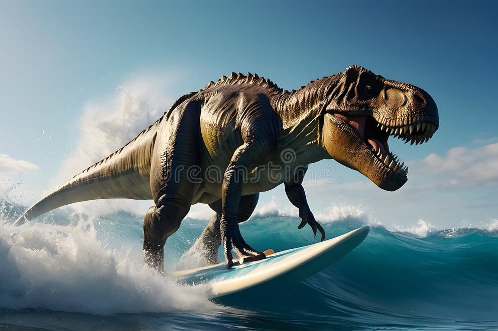T-rex surfing with a board stock photo. Image of australia - 323582522