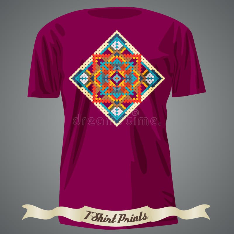 T-shirt Design with Abstract Folk Dotted Pattern Stock Vector ...
