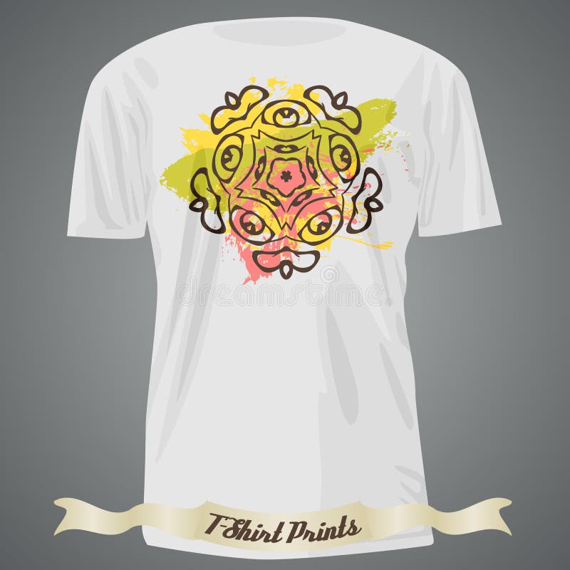 T-shirt Design with Abstract Ornate Pattern on Spots Stock Vector ...