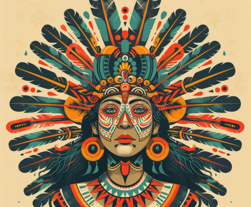 T-shirt Design, Cartoon Style of an Aztec Godess Warrior Stock ...