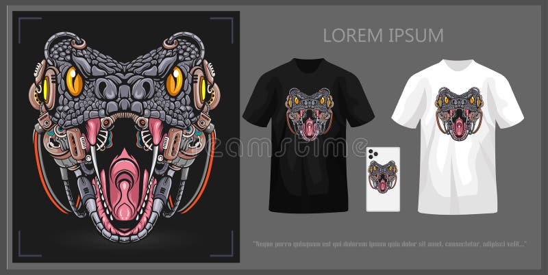 T-shirt Design Featuring a Mecha Cobra Head, Complete with Mockup Stock ...