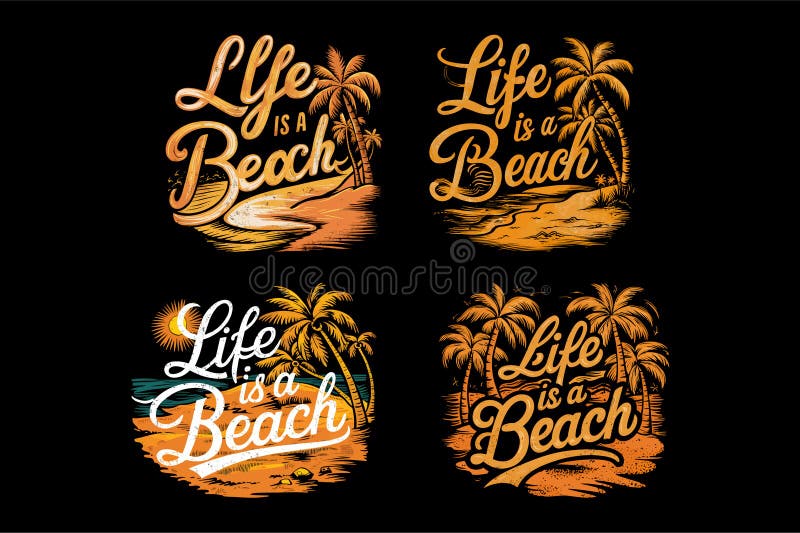 Tropical Bliss: Life is a Beach Tee Stock Illustration - Illustration ...