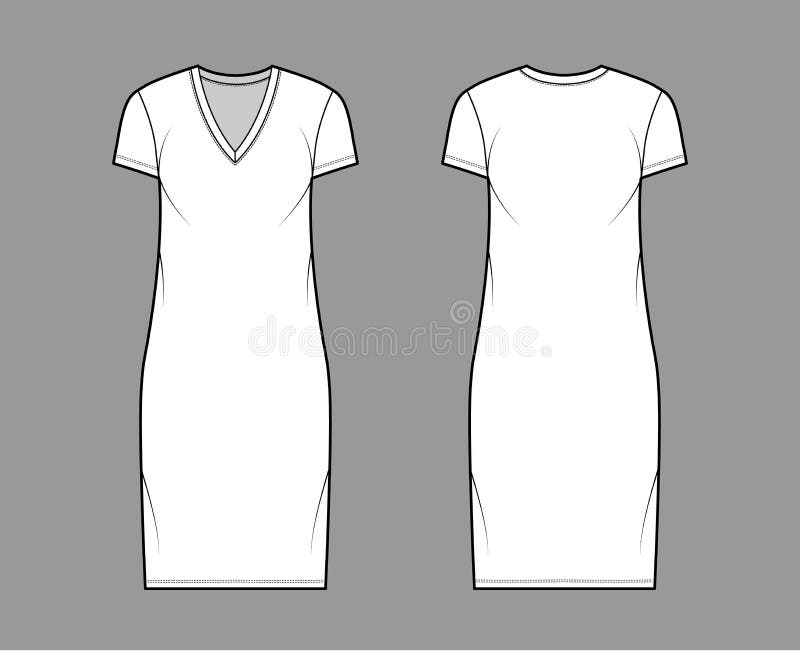 Shirt Dress Mini Technical Fashion Illustration With Henley Neck Short