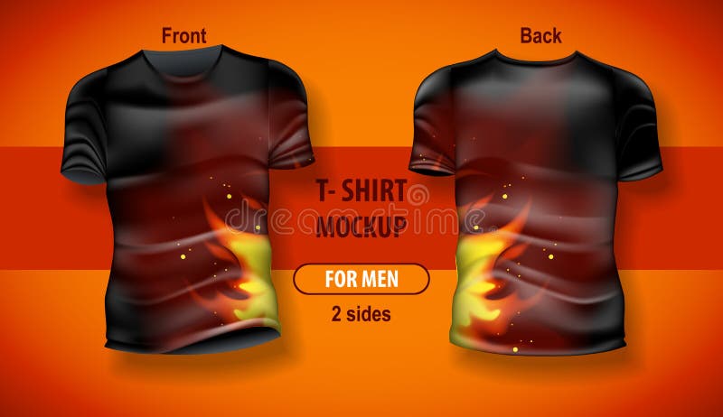 T-shirt for Man Front and Back with Fire Flame Background. Mock-up for ...