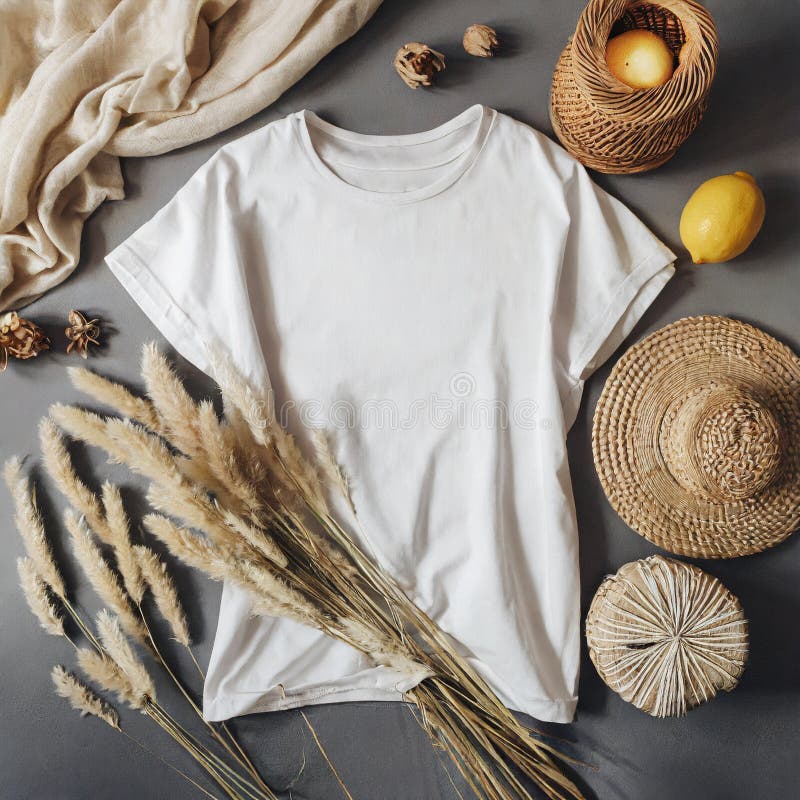 T-shirt Mockup Boho Style Flat Lay, Shirt Template Stock Illustration ...