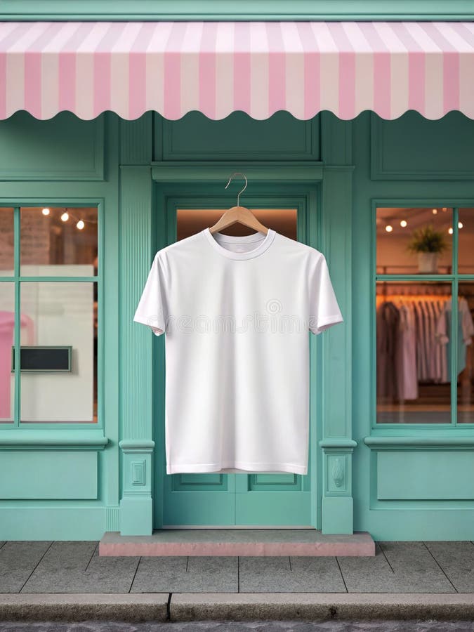 T-Shirt Mockup in Front of Pastel Colored Store Stock Illustration ...