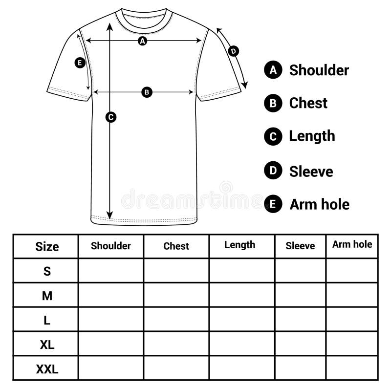 T Shirt Technical Drawing Size Chart Vector Illustration Stock ...