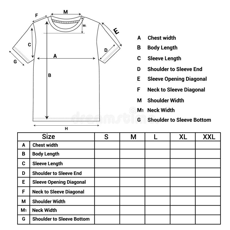 T Shirt Technical Drawing Size Chart Vector Illustration Stock ...